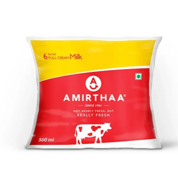 Amirthaa 500Ml Full Cream Milk, 6%, Packet - Suplaykart